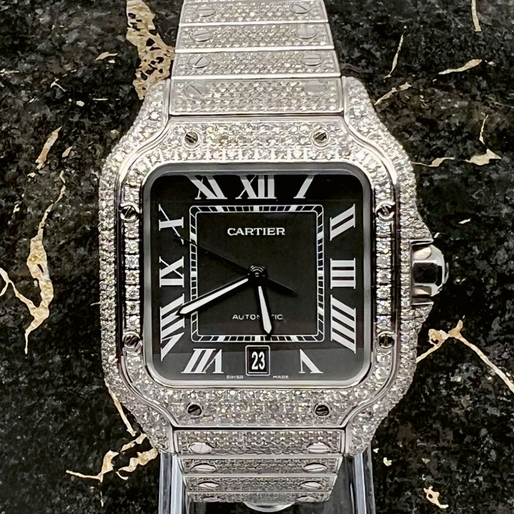 Cartier Santos Iced Out – Groß – WSSA0037 – Schwarzes Zifferblatt ...